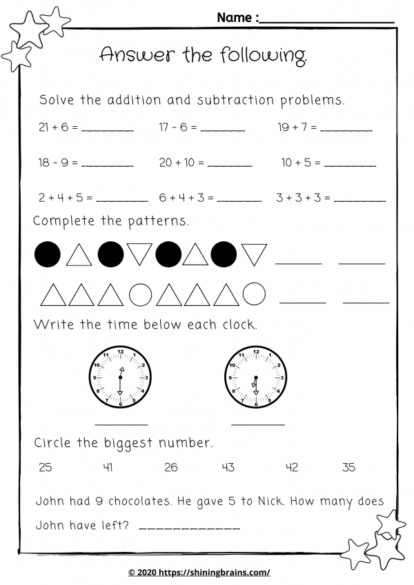 Year1 Math Worksheet | Year1 Maths Worksheets