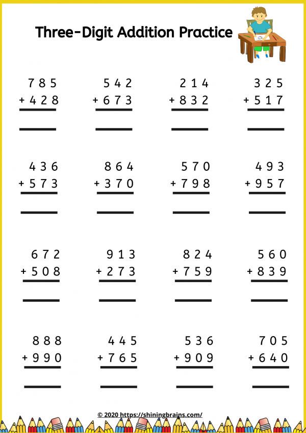 Three-Digit Vertical Addition and Subtraction with Regrouping Worksheets