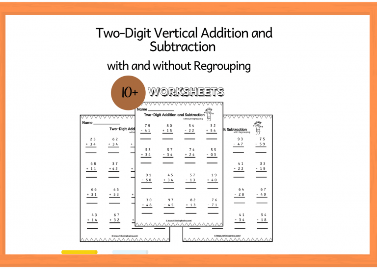 Two Digit Addition - Two-Digit Vertical Addition and Subtraction Worksheets
