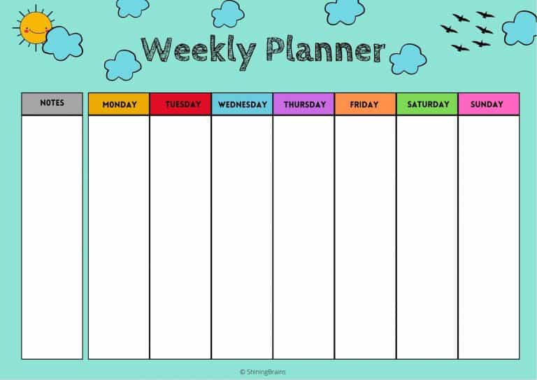 Weekly Planner For Kids Timetable For Kids FREE Printable Shining 