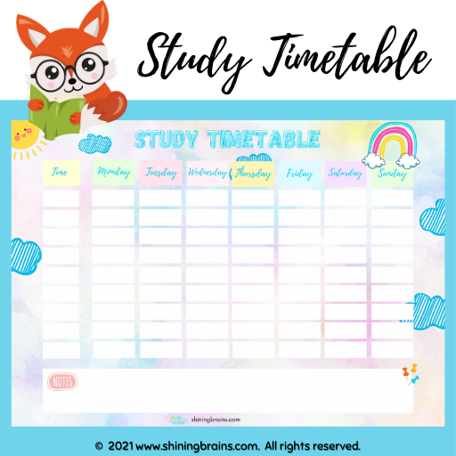 Study Timetable Template For Students Free Printable Shining Brains