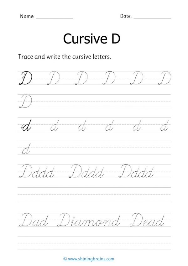 Cursive D - Free Small d and Capital D Cursive Writing Worksheet