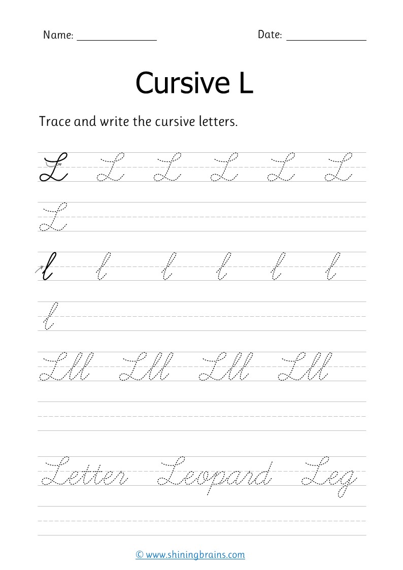 Cursive L Free Cursive Writing Worksheet For Small And Capital L Practice