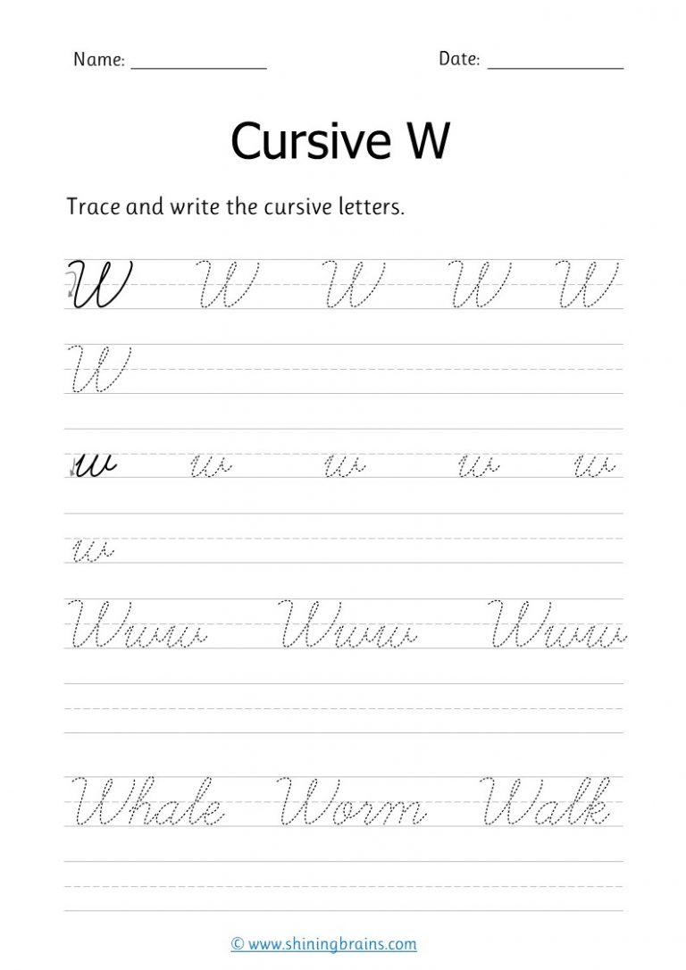 Cursive w - Free cursive writing worksheet for small and capital w practice