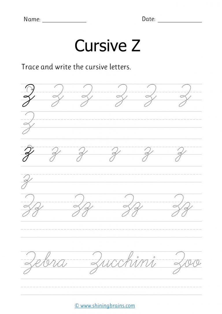 Cursive z - Free cursive writing worksheet for small and capital z practice