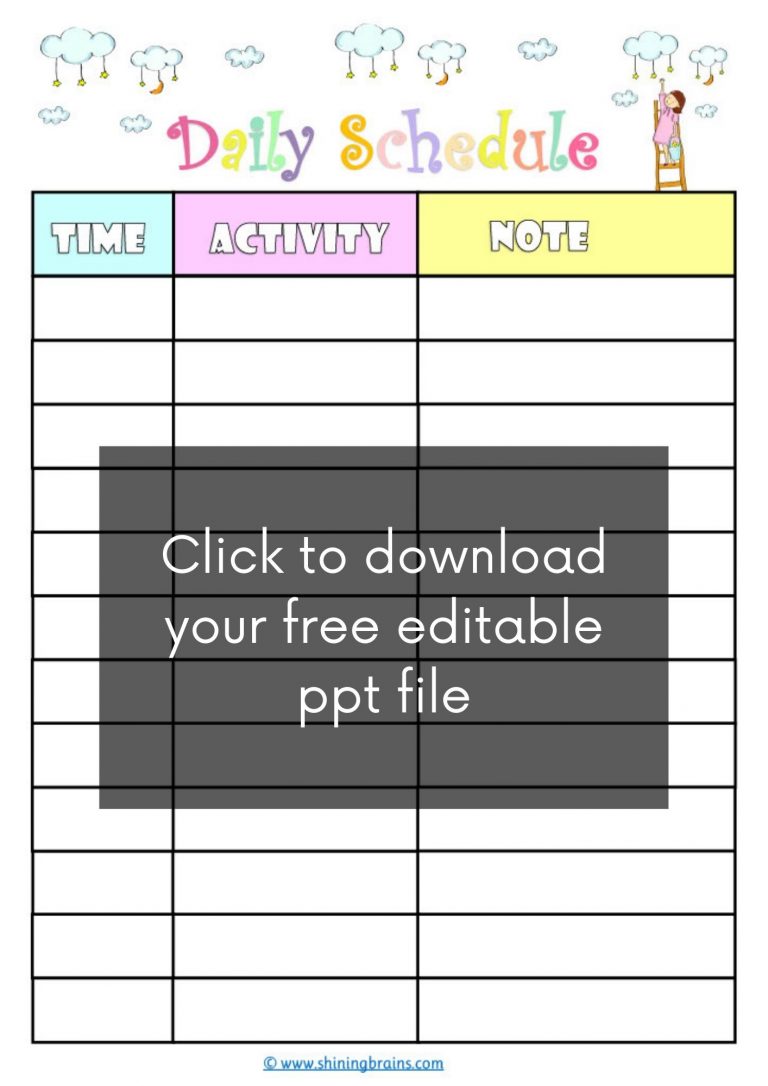 Daily Schedule for Kids - Free Cute Editable Timetable Template