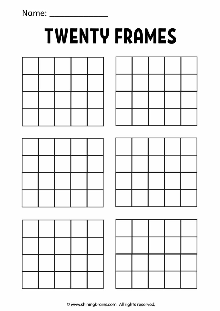 Blank Twenty Frames - Free Ten and twenty frames worksheets