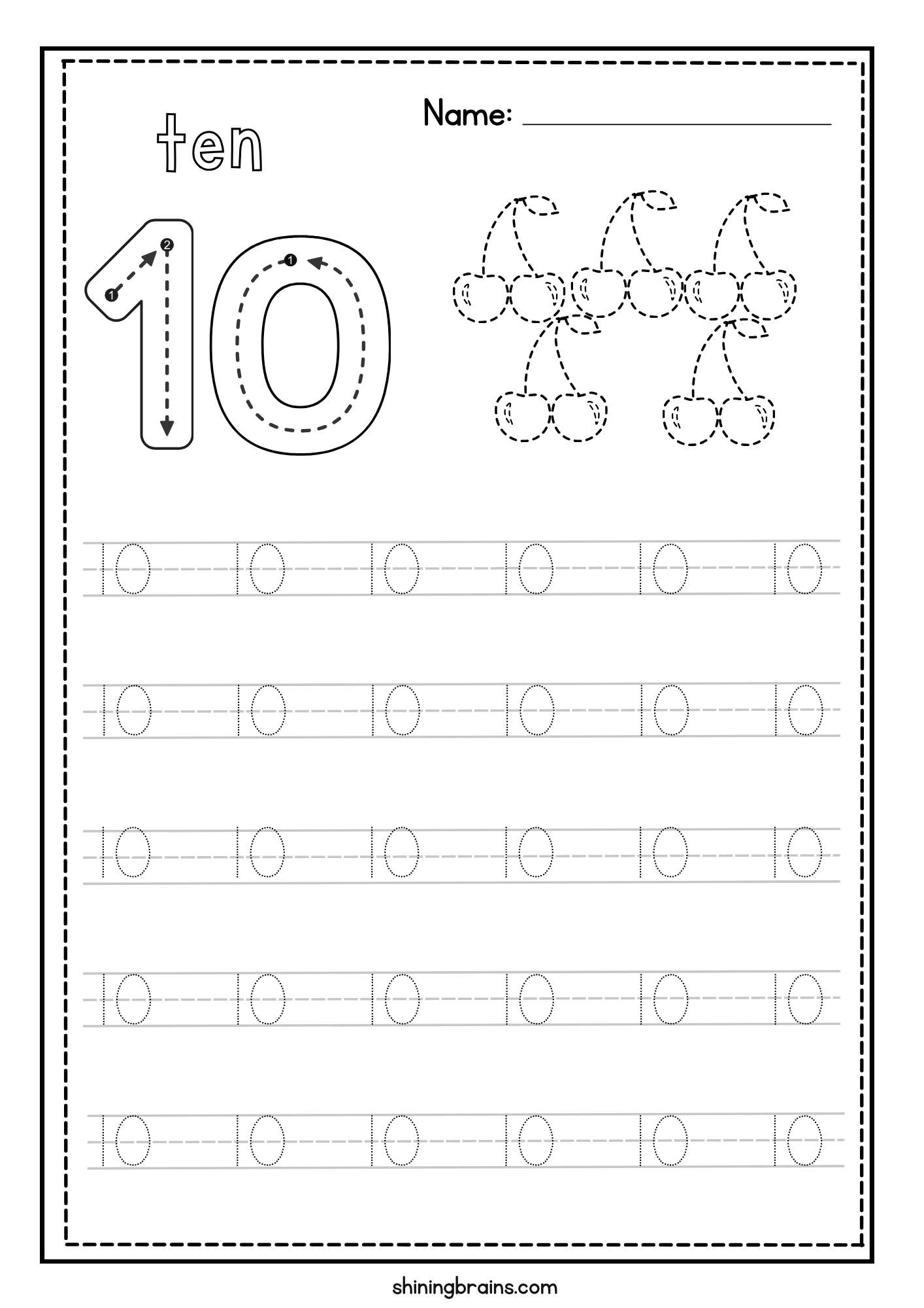 Tracing Numbers 1 to 10 - Shining Brains