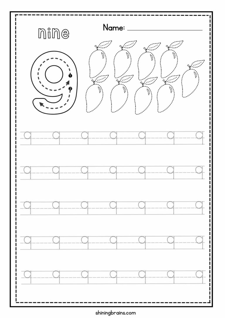 Tracing Numbers 1 to 10 - Shining Brains