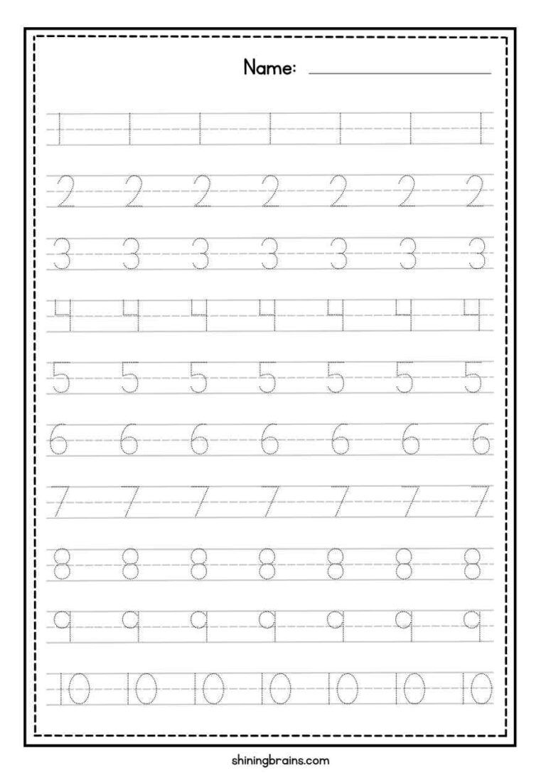 Tracing Numbers 1 to 10 - Shining Brains